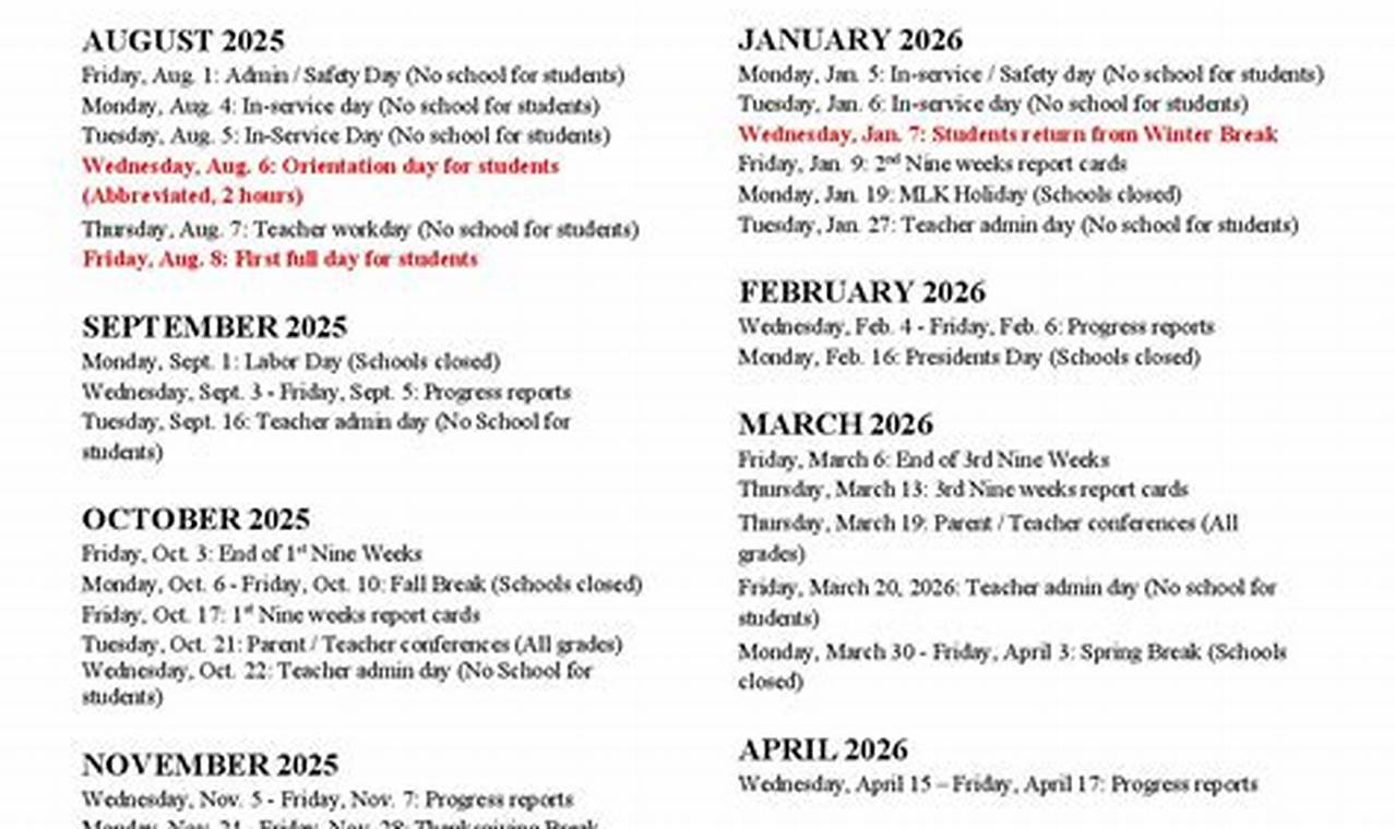 2025 Rutherford County School Calendar & Key Dates